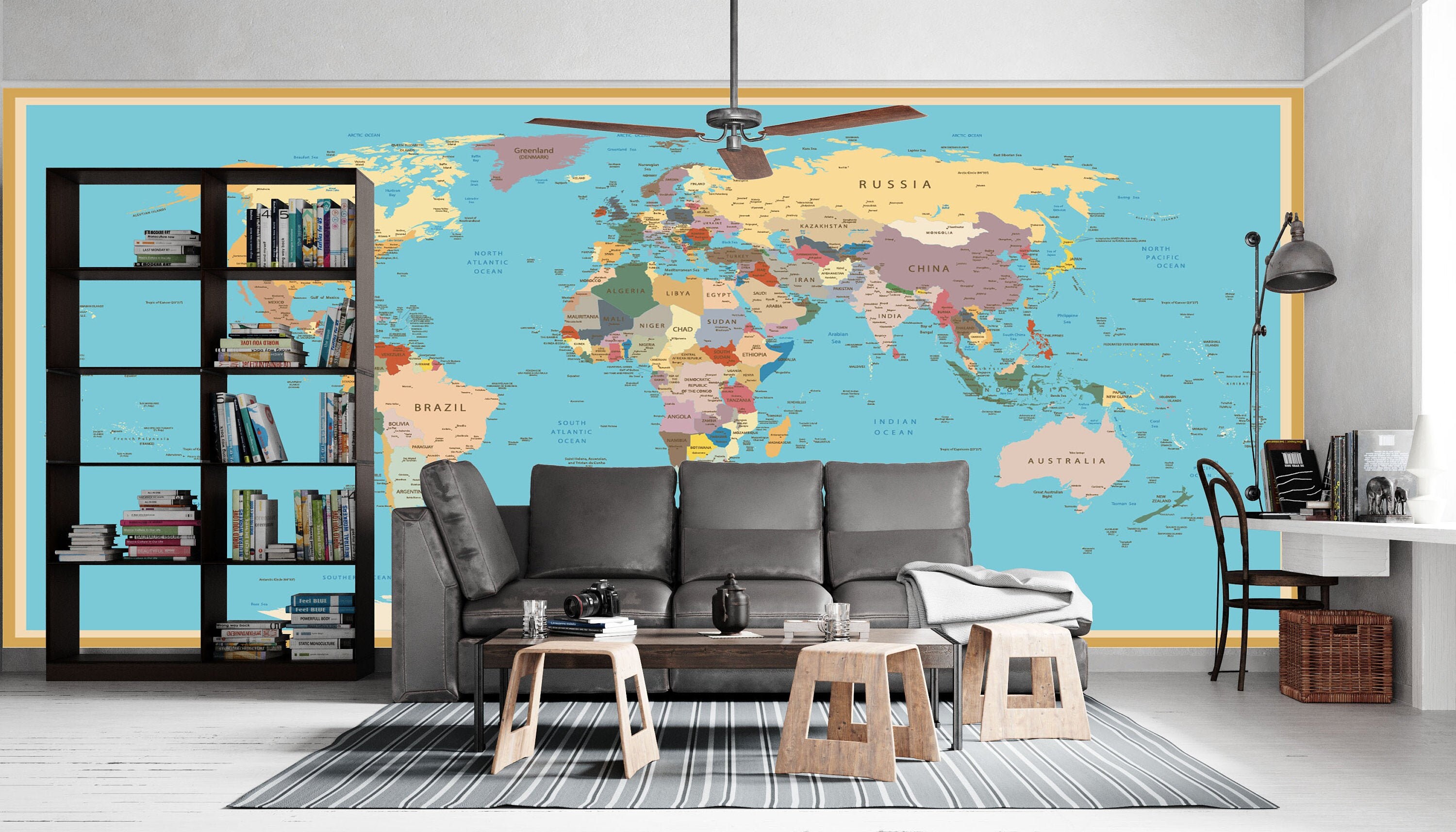 World Map Wallpaper Map Print Wallpaper Self-adhesive Wall | Etsy