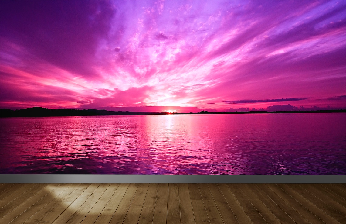 Magenta Colored Sea Tropical Sunrise Wallpapergreet Pink Sky - Etsy