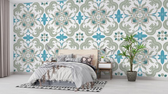 Abstract Ceramic Tile Pattern Wallpaper Porcelain Decor Wall - Etsy