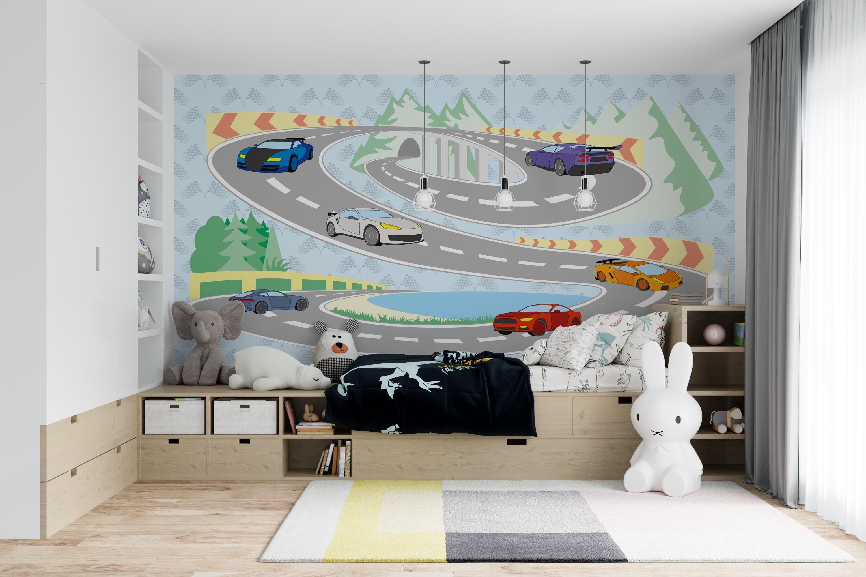 Race Car Peel and Stick Wallpaper Boy's Room Removable Wall Mural - Etsy