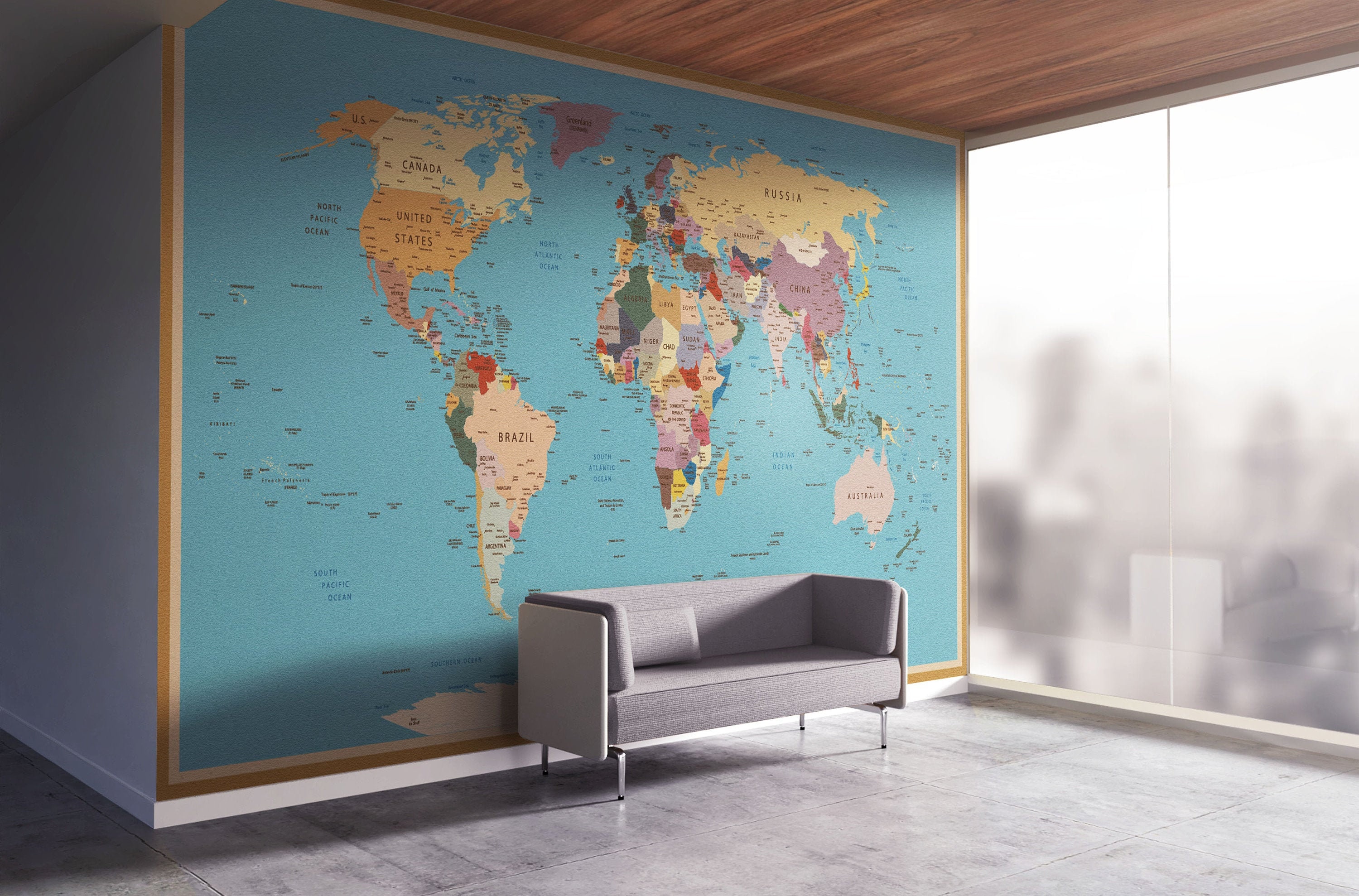 World Map Wallpaper Map Print Wallpaper Self-adhesive Wall - Etsy