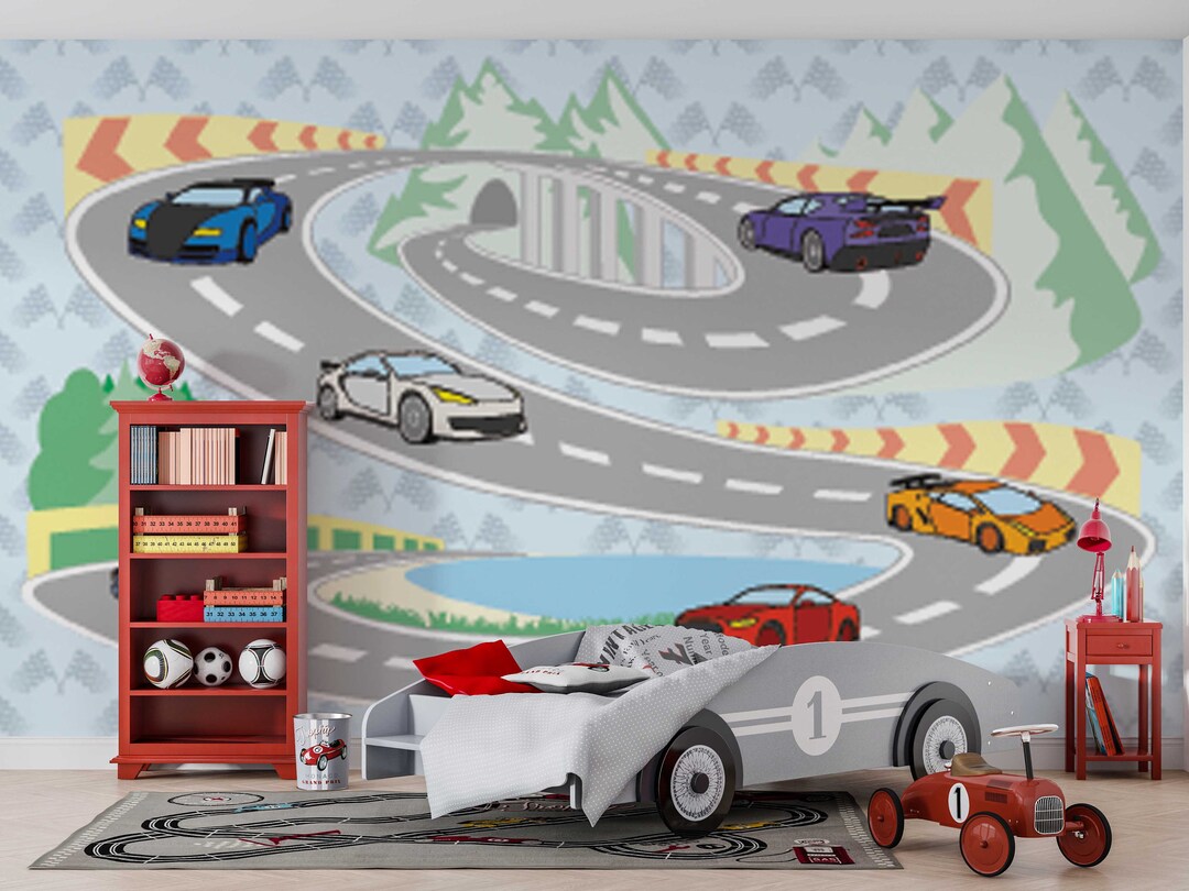 Kids Car Race Peel and Stick Wallpaper Kids Room Decor Removable Wall ...