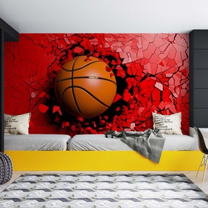 Large Wall Mural of a Basketball Breaking a Wall an Amazing 3D ...