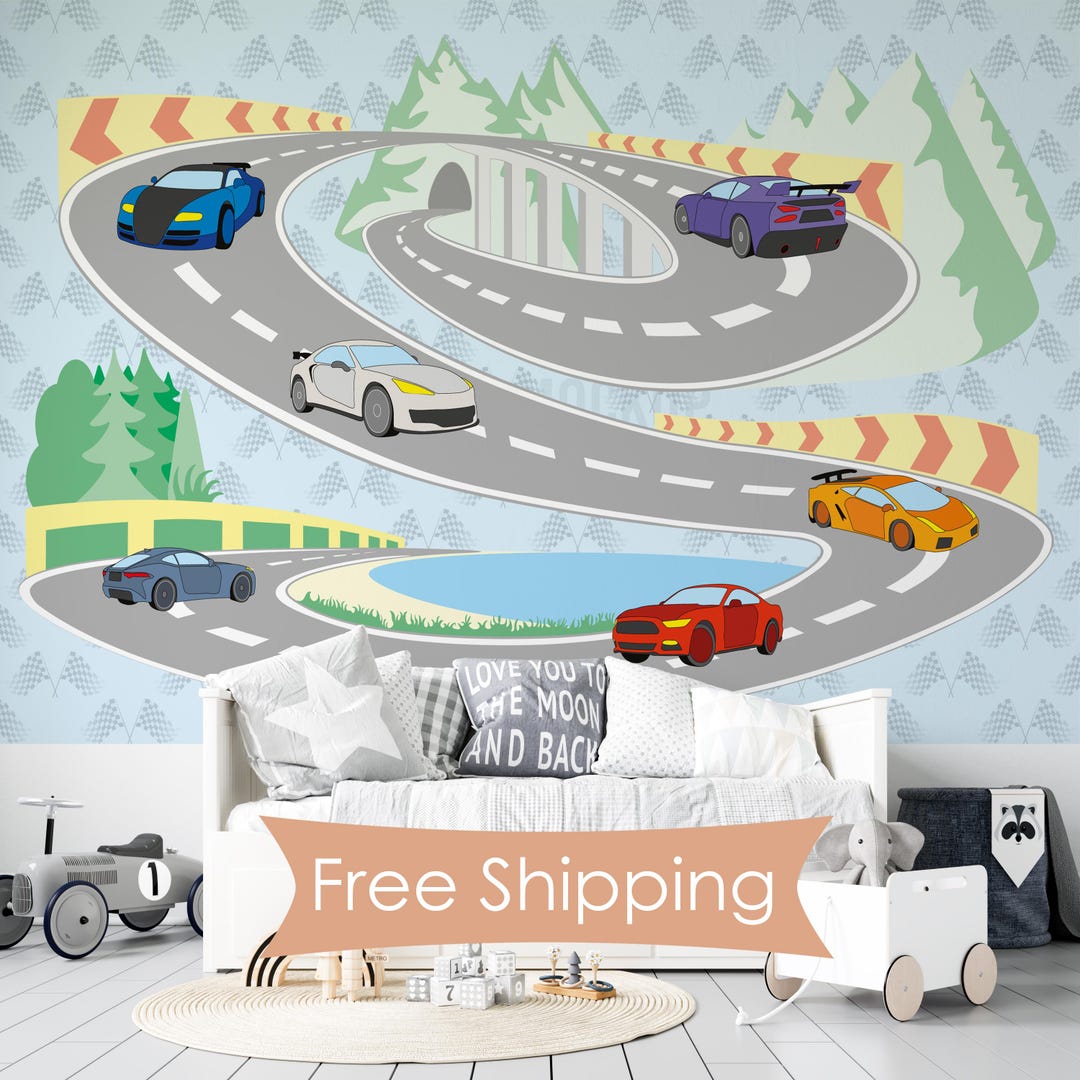 Kids Car Race Peel and Stick Wallpaper Kids Room Decor Removable Wall ...