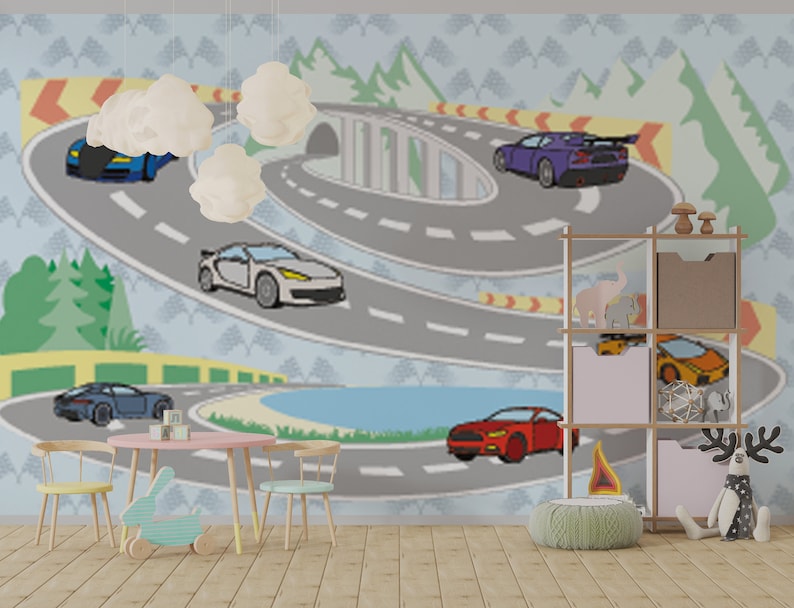 Kids Car Race Peel and Stick Wallpaper Kids Room Decor - Etsy