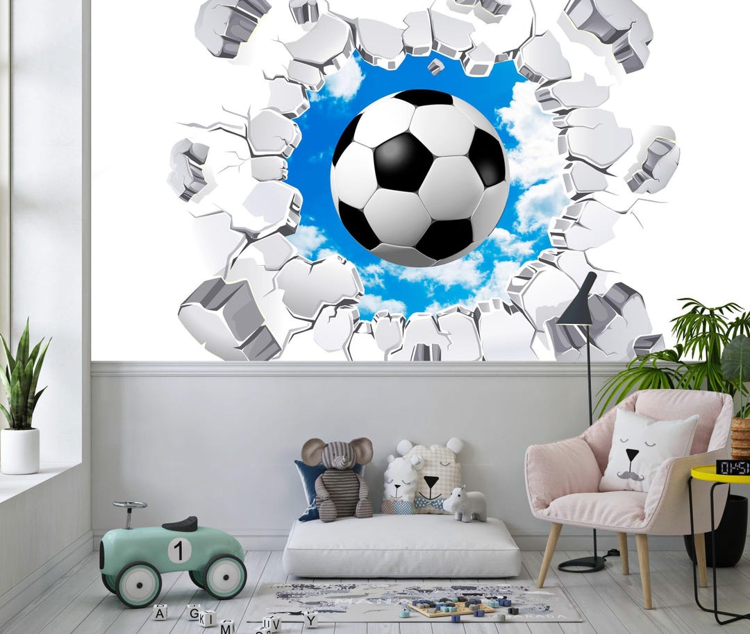 Soccer Ball Brick Wall Mural, Peel and Stick Wallpaper - Etsy