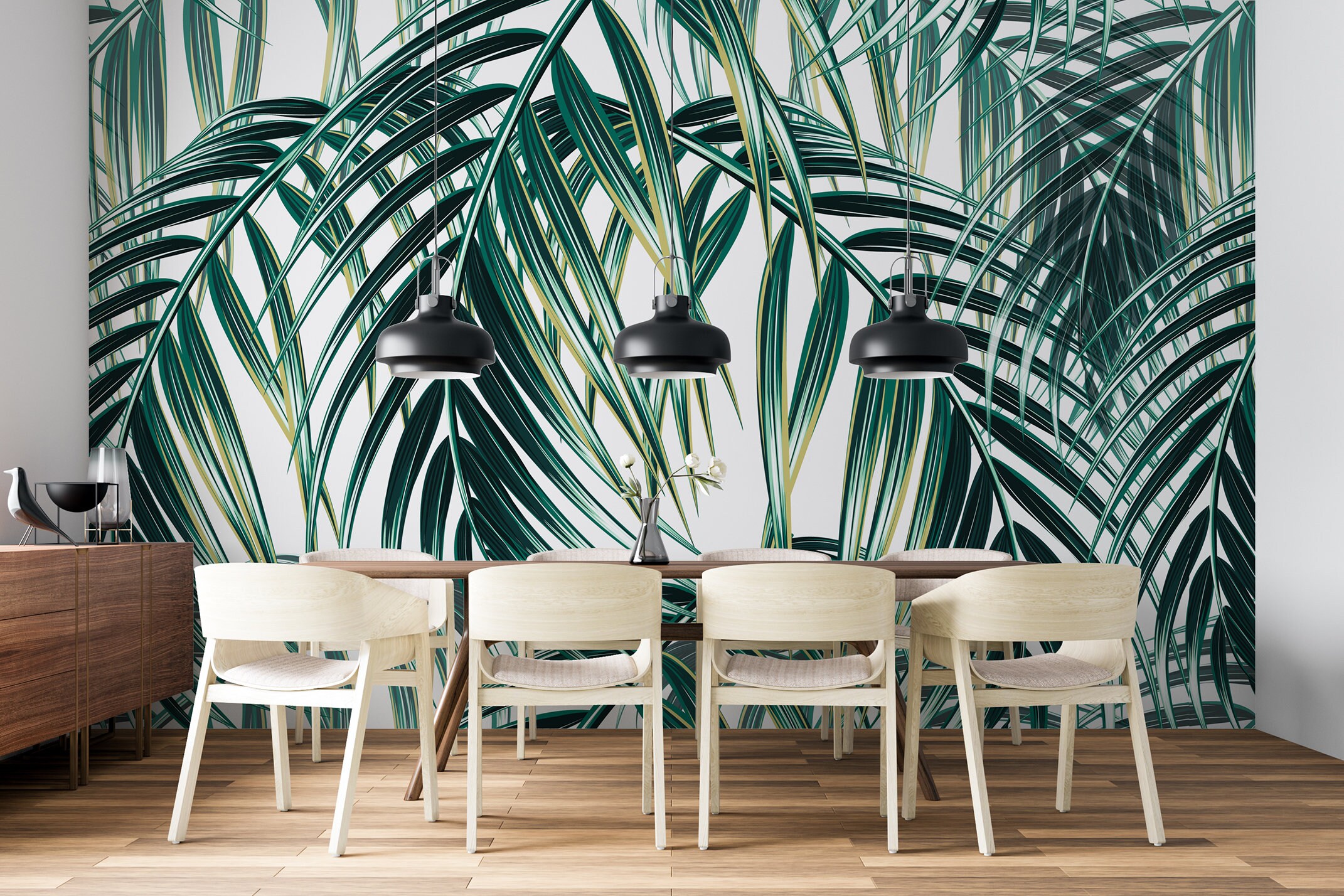 Tropical Dark Green Leafy Wallpaper A Rustic Interior Design | Etsy