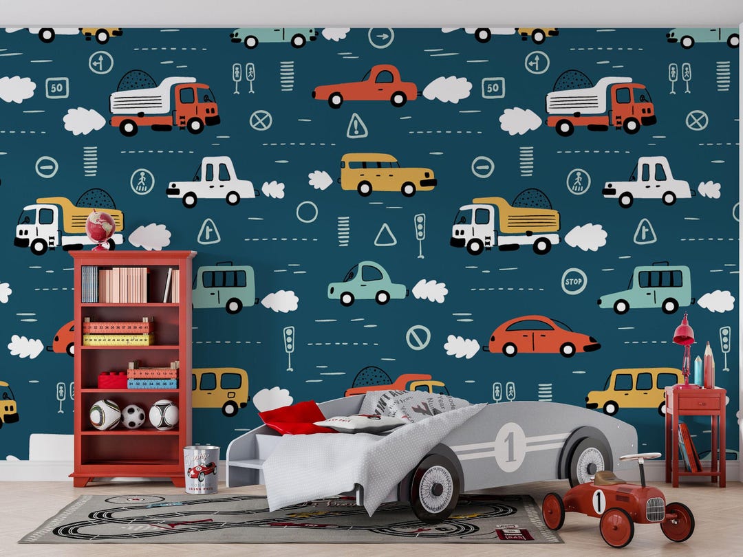 Trucks and Cars Kids Wallpaper Removable Peel and Stick Wall Decal - Etsy