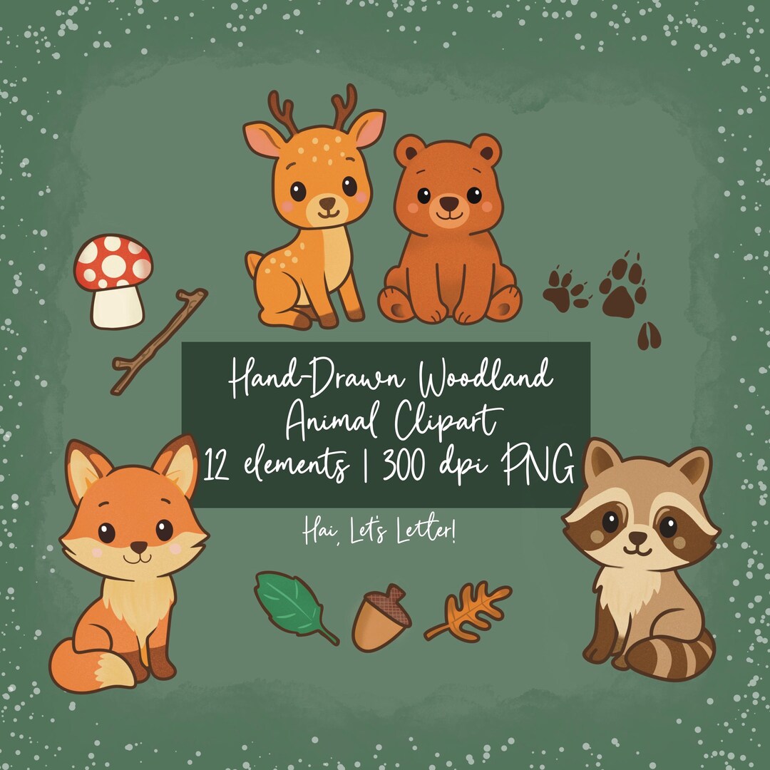 Woodland Animal Clipart: Fox, Bear, Deer, Raccoon (digital Download, 12 ...