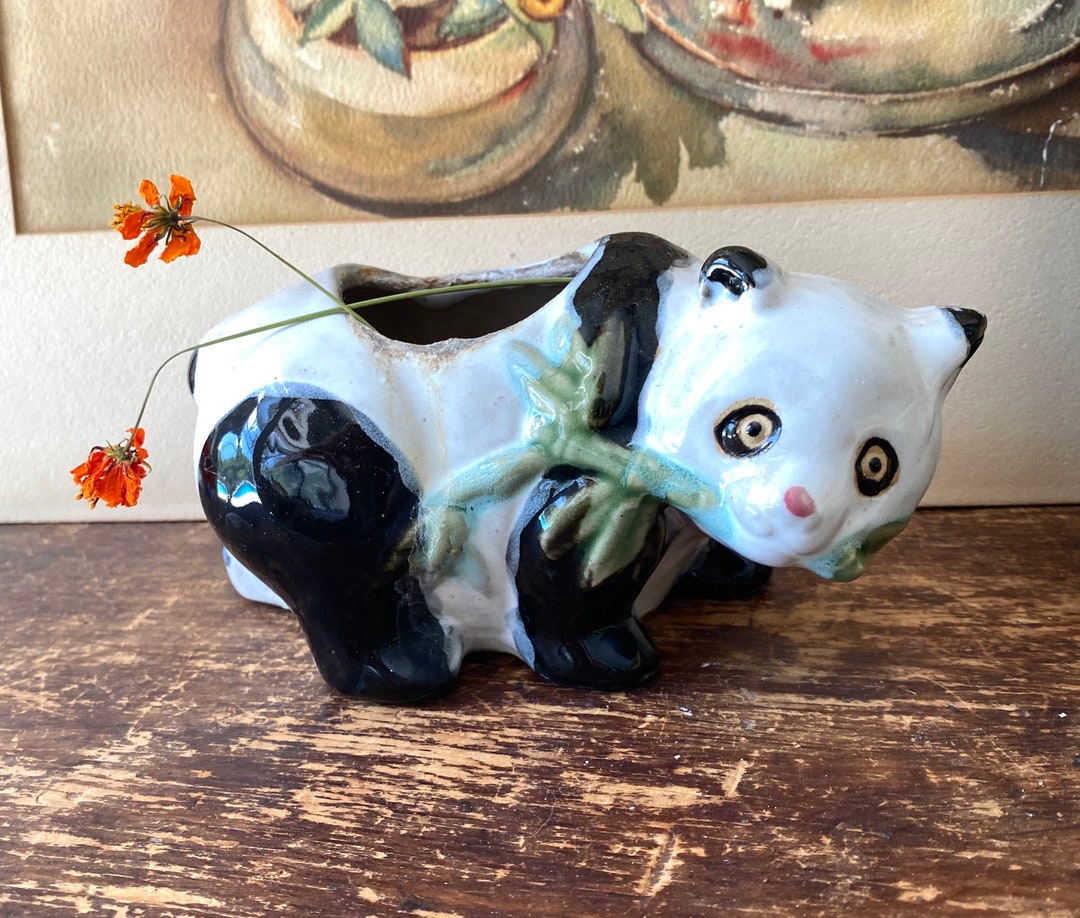 Vintage Ceramic Panda Planter - Etsy
