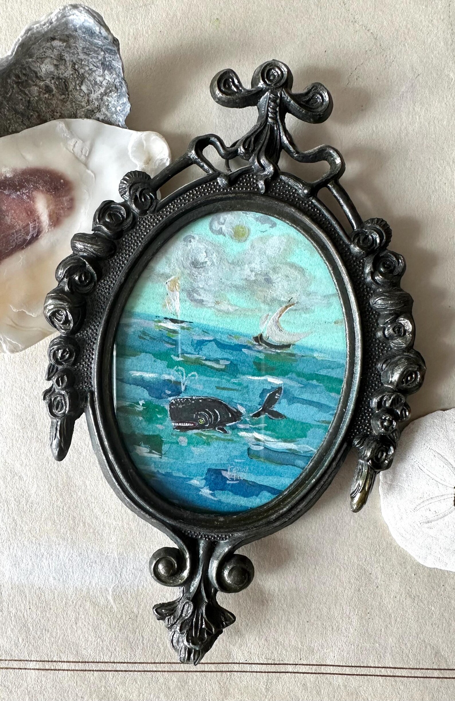 Original Watercolor Seascape Painting, Framed in an Black Metal ...
