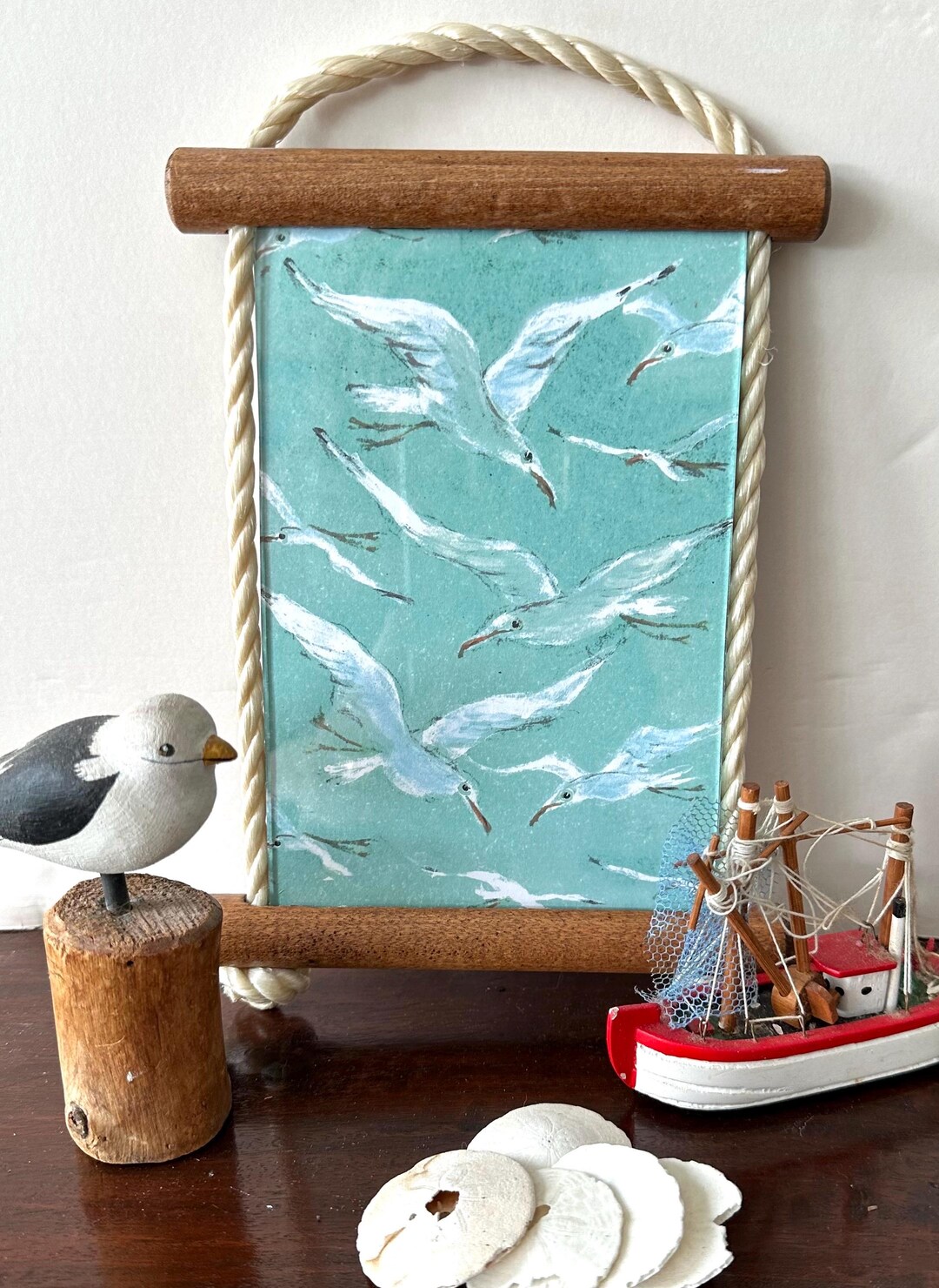 Nautical Seagull Print Framed in Vintage Rope Frame - Etsy