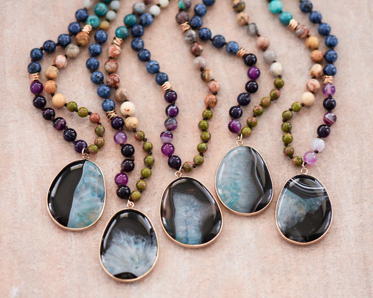 Stone Necklace, Boho Necklace, Long Necklace, Beaded Necklaces, Healing ...