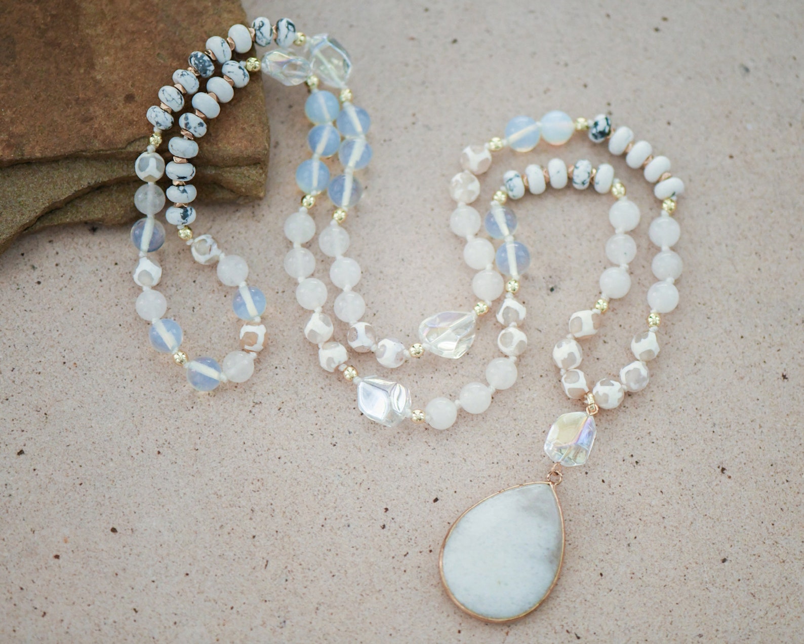 White Snow Quartz Necklace, Milky Quartz , White Howlite, Opal ...