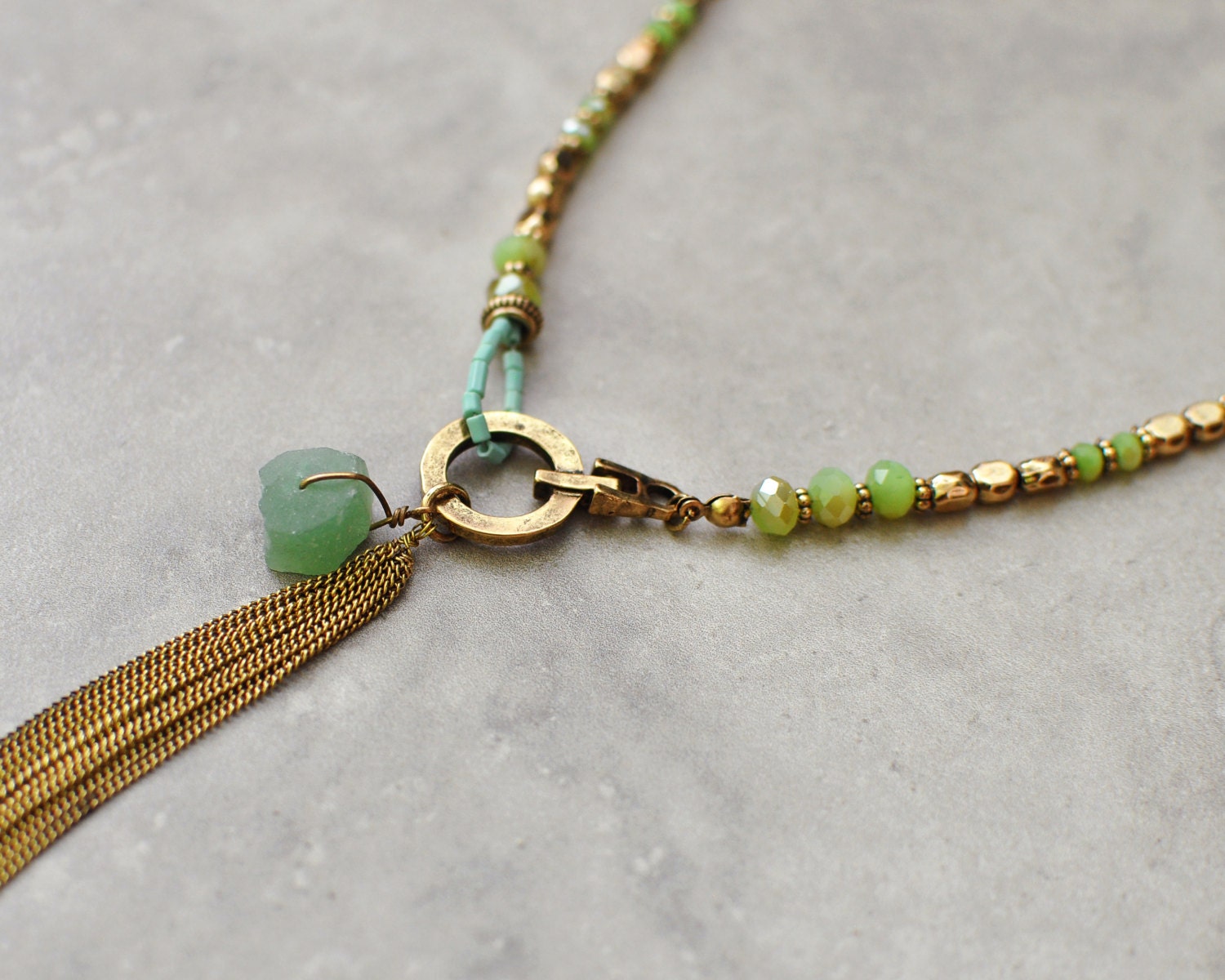 Boho Tassel Necklace, Green Beaded Pendant, Gypsy Jewelry - Etsy