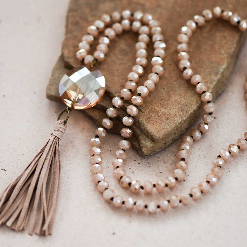 Glass Bead Tassel Necklace - Etsy