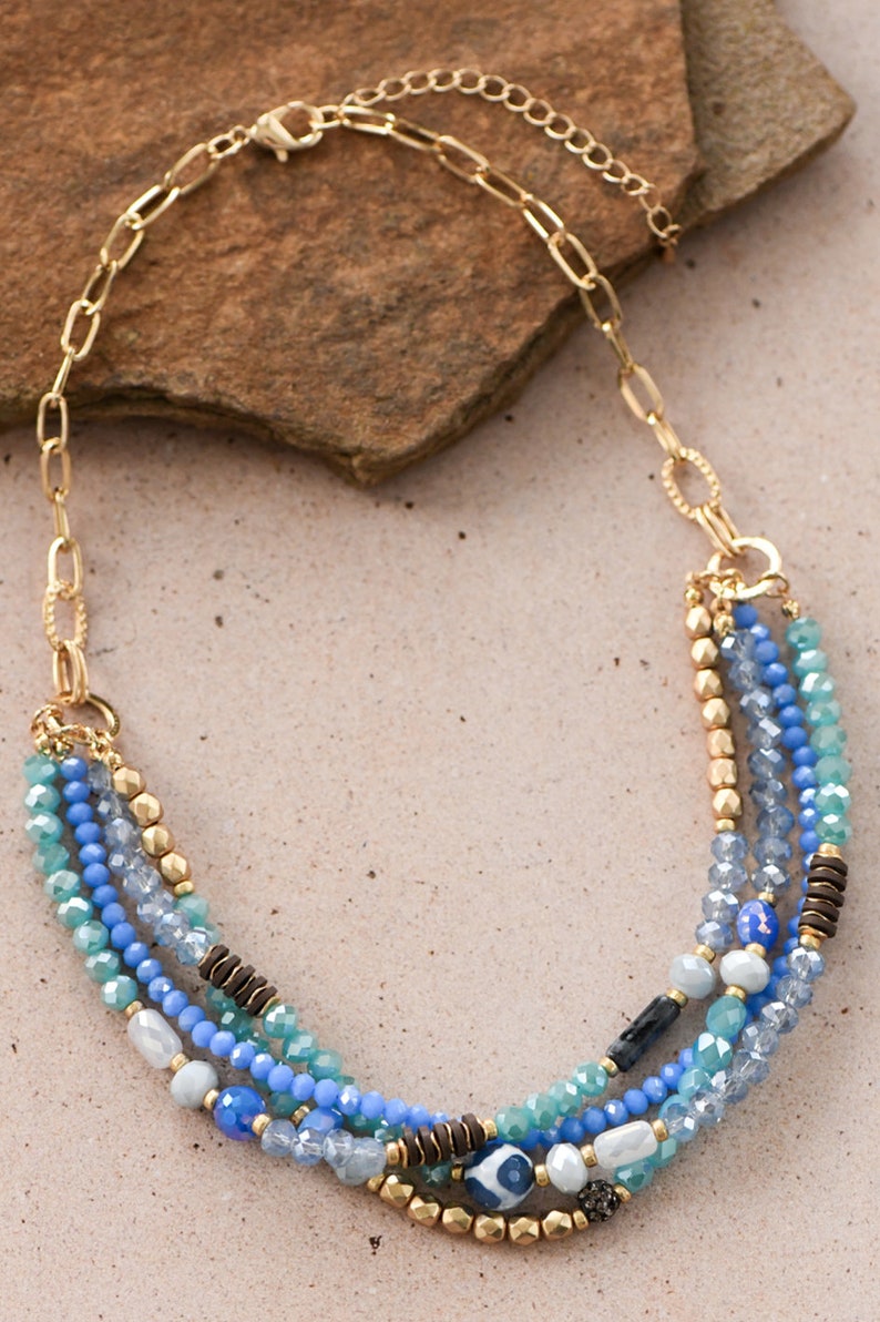Crystal Statement Necklace, Multi Strand Necklaces, Blue Beaded ...