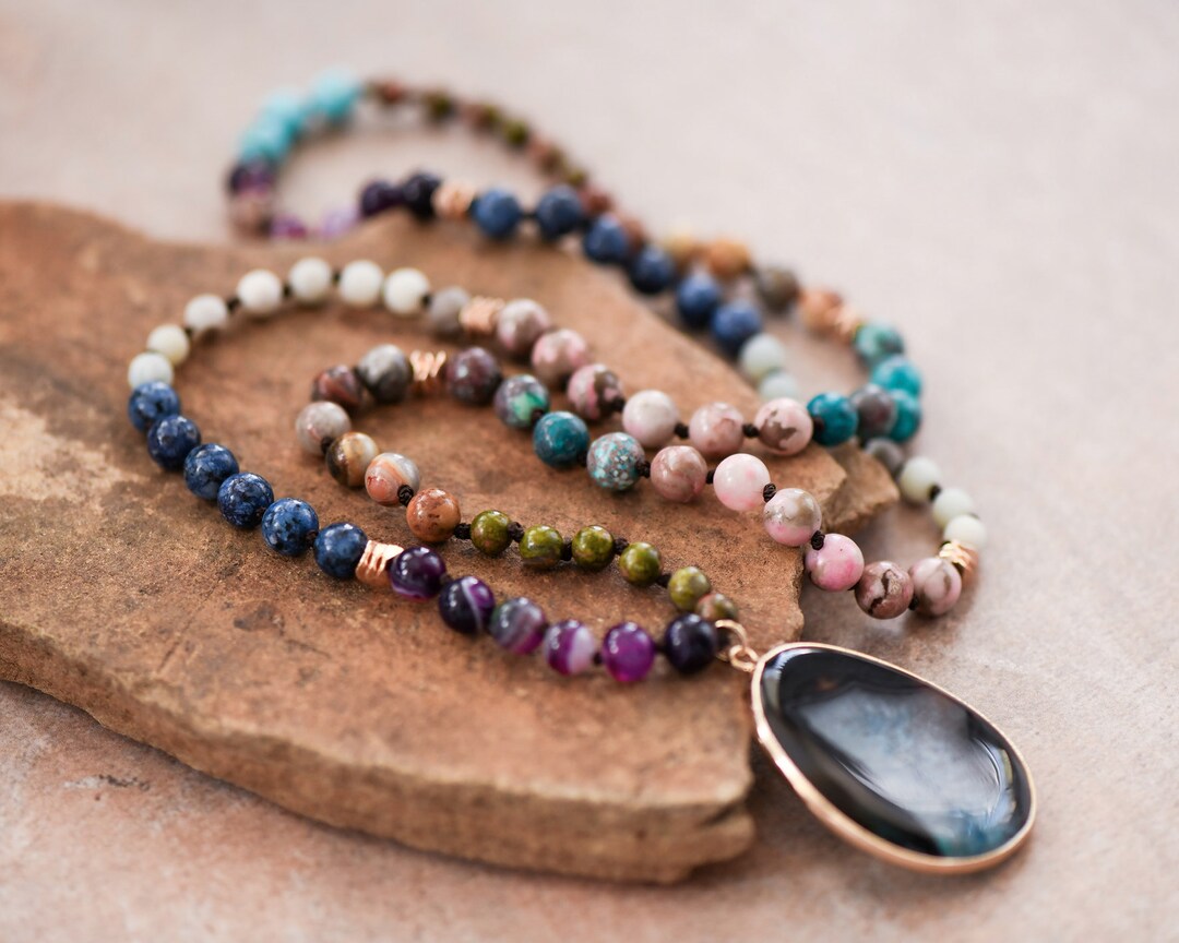 Stone Necklace, Boho Necklace, Long Necklace, Beaded Necklaces, Healing ...