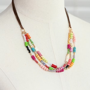 Multicolored Beaded Necklace, Colorful Rainbow Necklace, Multi-strand ...