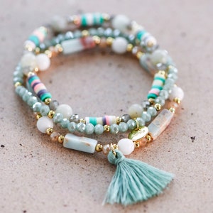 Colorful Beaded Bracelet Set, Boho Beaded Stackable Bracelets, Layering ...