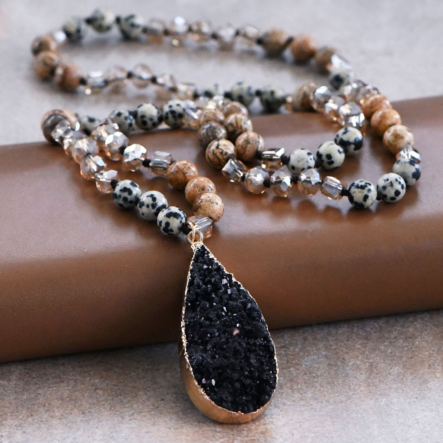 Boho Jewelry With Natural Stones, Knotted Bead Necklace, Multi-gemstone ...