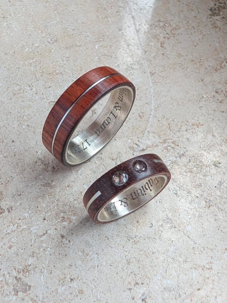 Unique Partner Rings "for Our Life" Silver Red Beech Individual Pieces ...