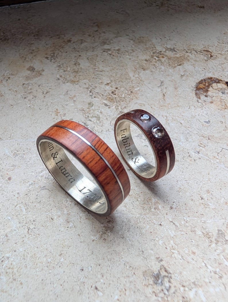 Unique Partner Rings "for Our Life" Silver Red Beech Individual Pieces ...