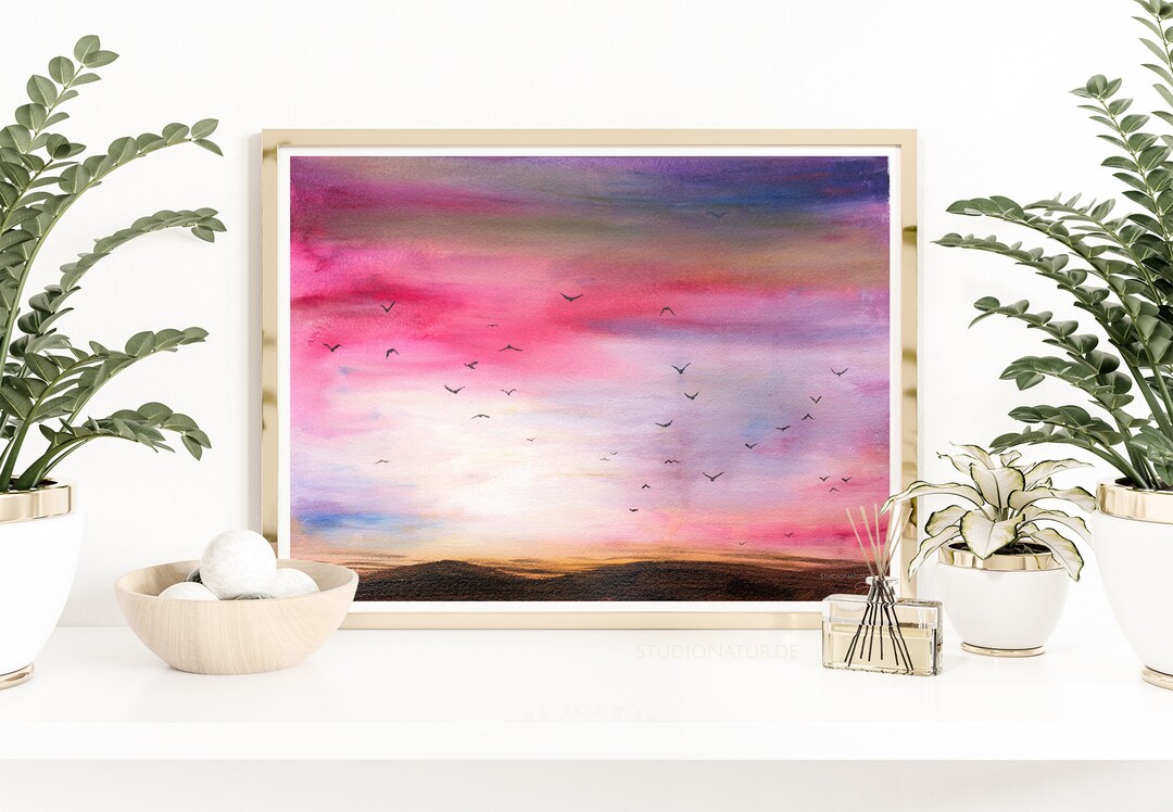 Birds Flock Landscape Painting Original Artwork - Etsy