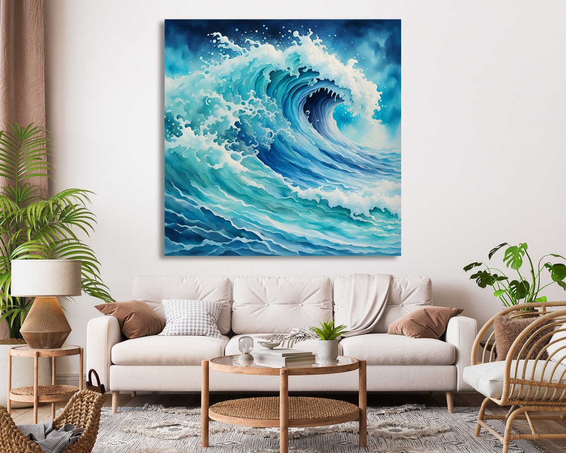 Japanese Wave Wall Art Blue and Turquoise Monster Giant Wave Big Wave ...