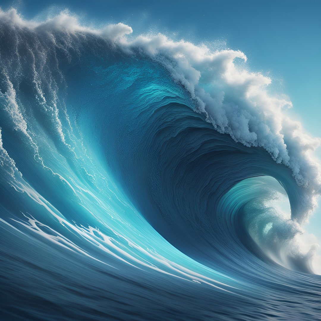 Monster Wave Giant Wave AI Art Square Digital Download Blue Ocean Swell ...