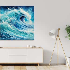 Japanese Wave Wall Art Blue and Turquoise Monster Giant Wave Big Wave ...