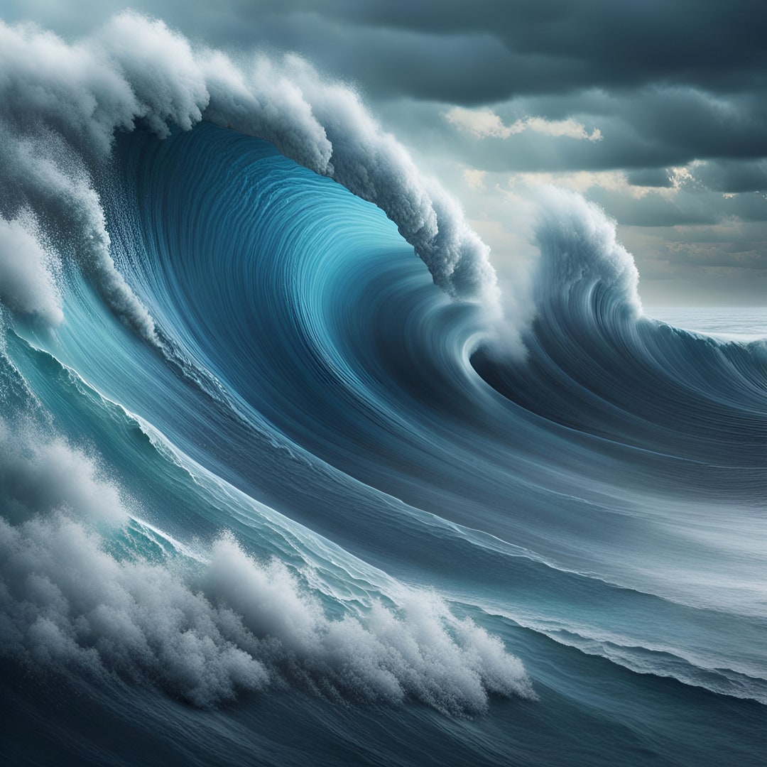 Monster Wave Giant Wave AI Art Square Digital Download Ocean Swell Blue ...