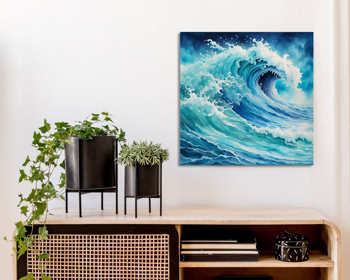Japanese Wave Wall Art Blue and Turquoise Monster Giant Wave Big Wave ...