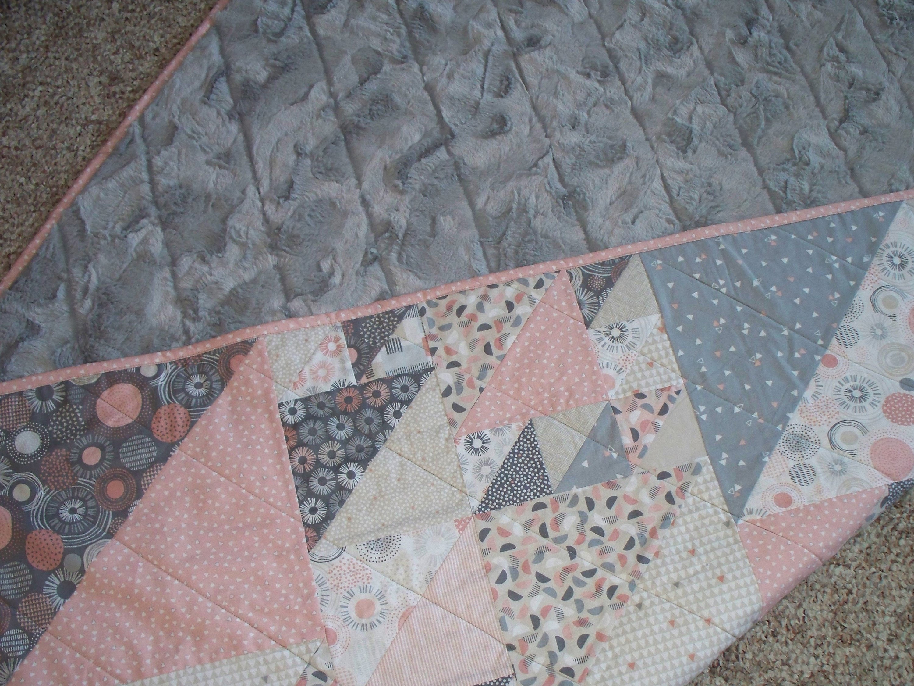 Throw Quilt; Triangles at Play; Grey; White; Pink; Baby/toddler Quilt ...