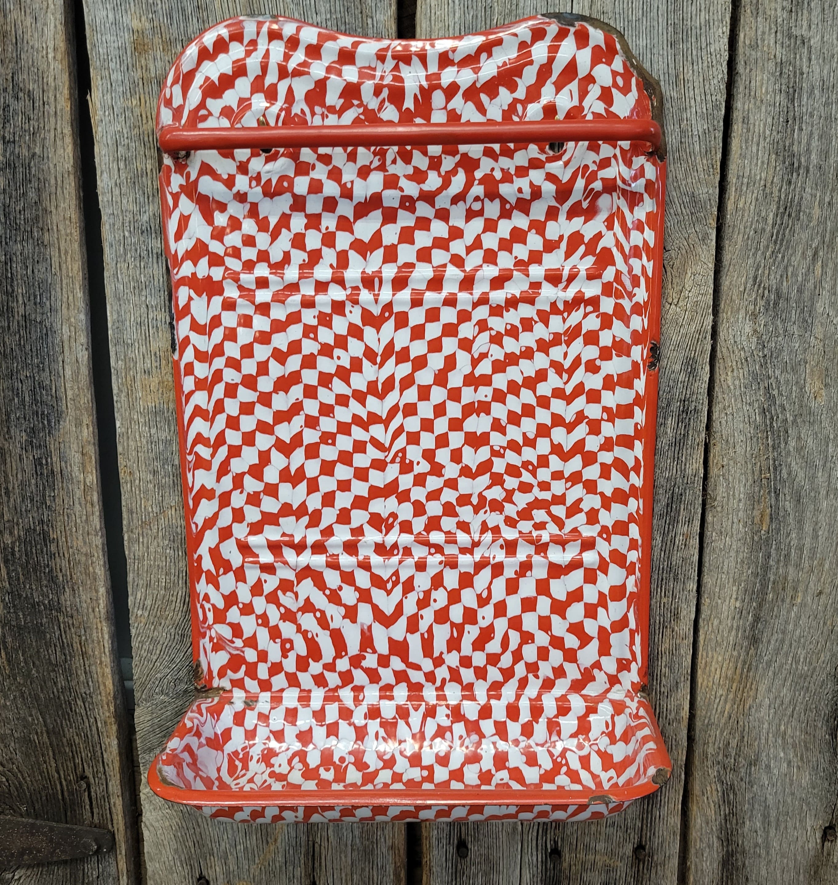 French Droopy Check Enameled Utensil Rack, Droopy Check Enamelware, Red ...