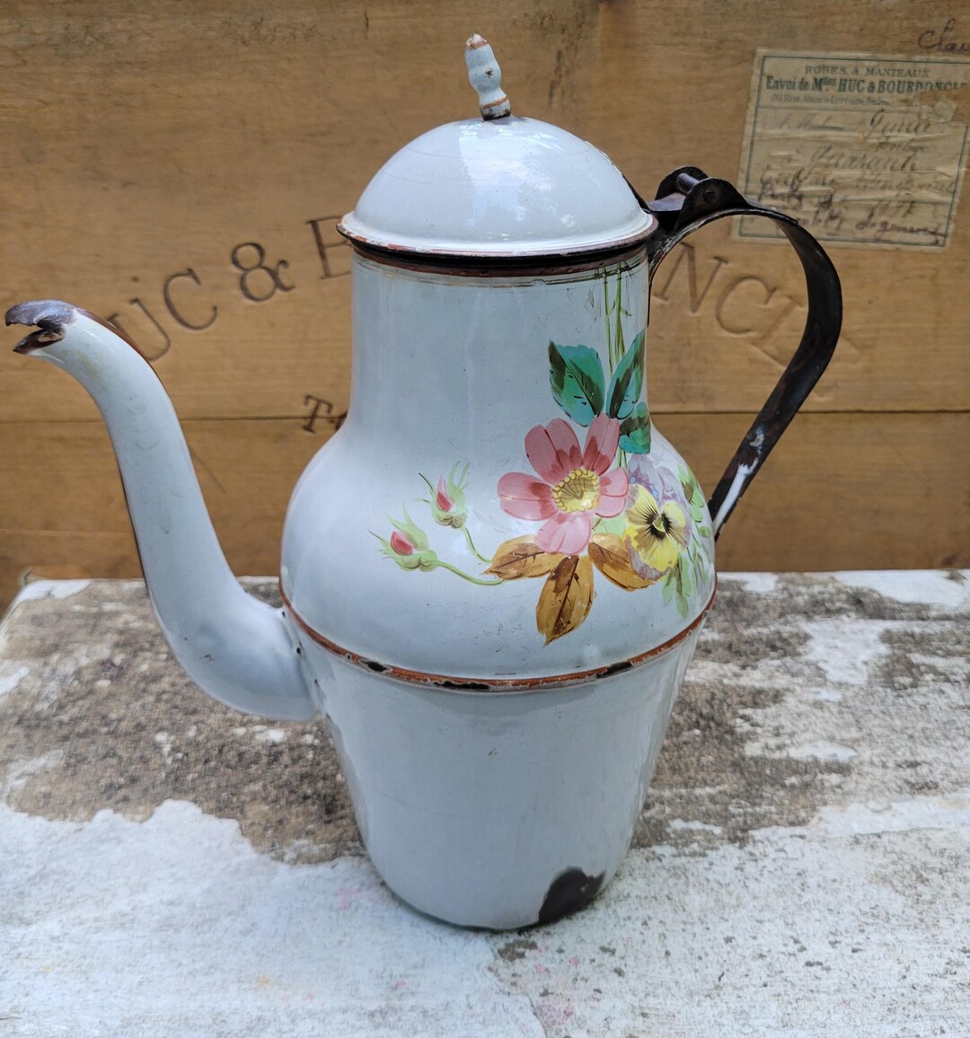 Rare Antique French Enameled Coffeepot: Floral Enamelware, 1800s - Etsy