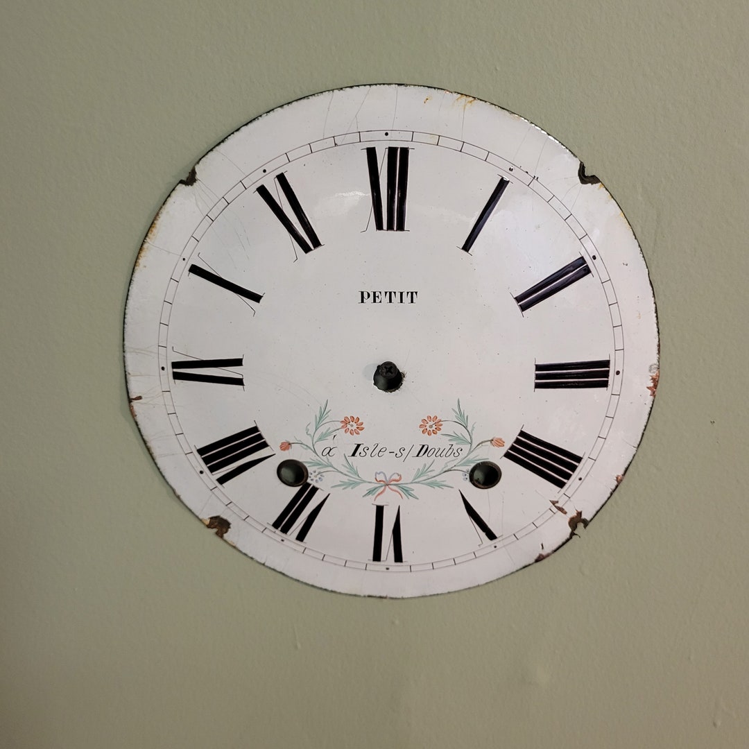 Antique French Enameled Clock Face: Comtoise Morbier Style, Floral ...