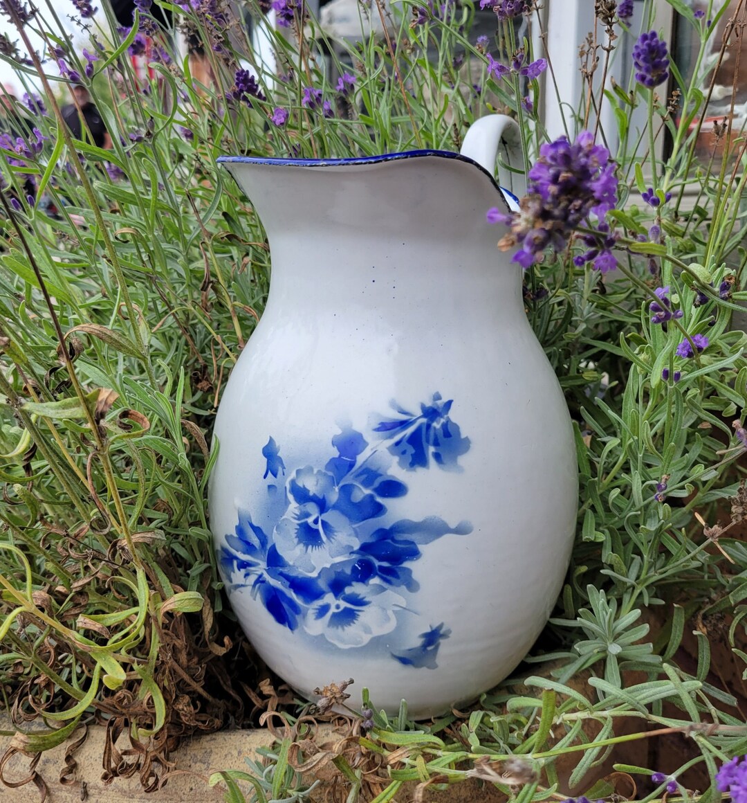 French/european Enameled Water Pitcher, Enameled Water Jug, French ...