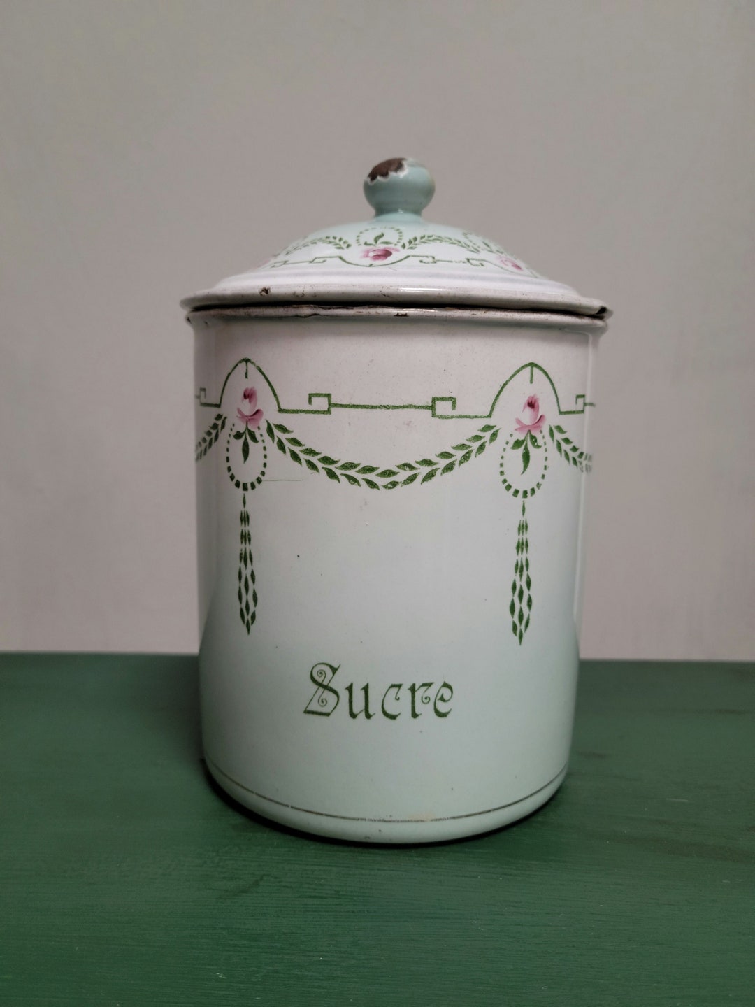 French SUCRE Canister, French Sugar Canister, Enameled Canister With ...