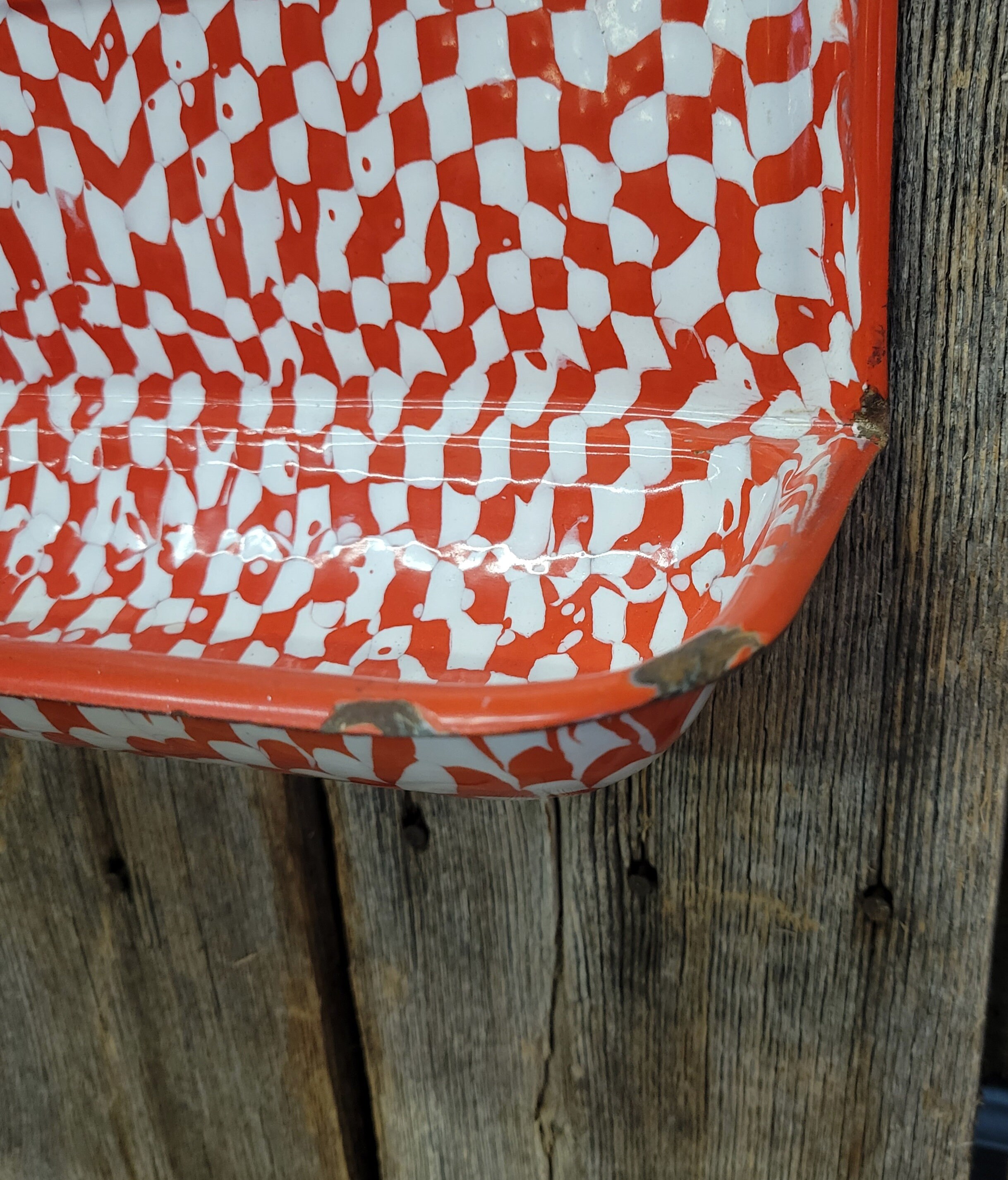 French Droopy Check Enameled Utensil Rack, Droopy Check Enamelware, Red ...