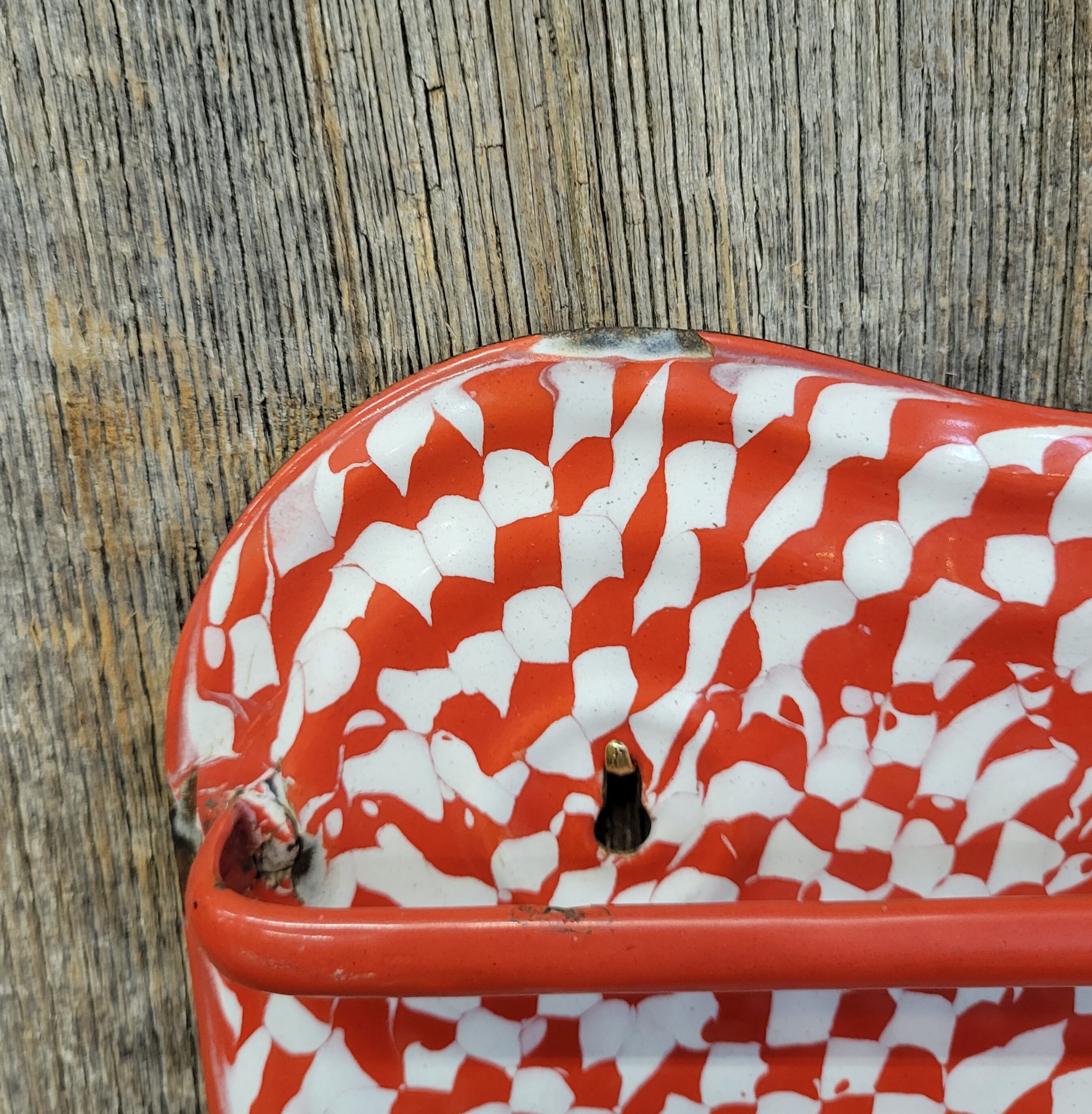 French Droopy Check Enameled Utensil Rack, Droopy Check Enamelware, Red ...