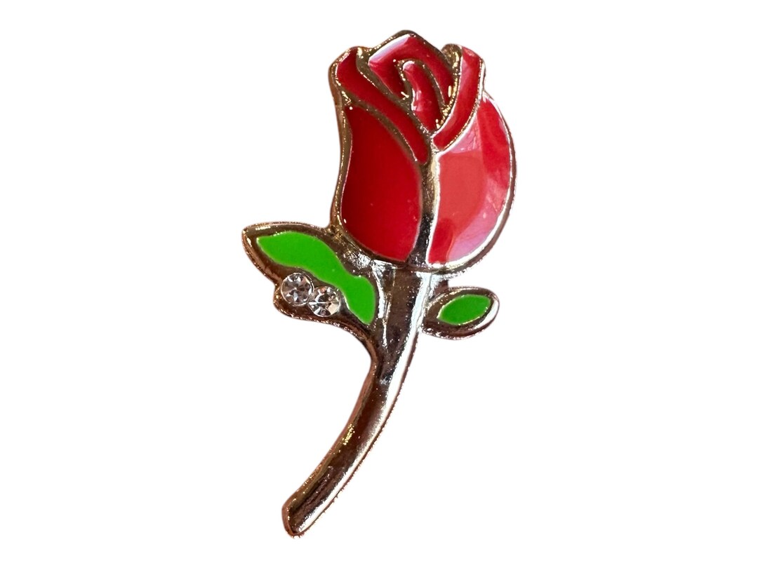 Vintage Enamel Red Rose Brooch Pin With Rhinestone Accent - Etsy