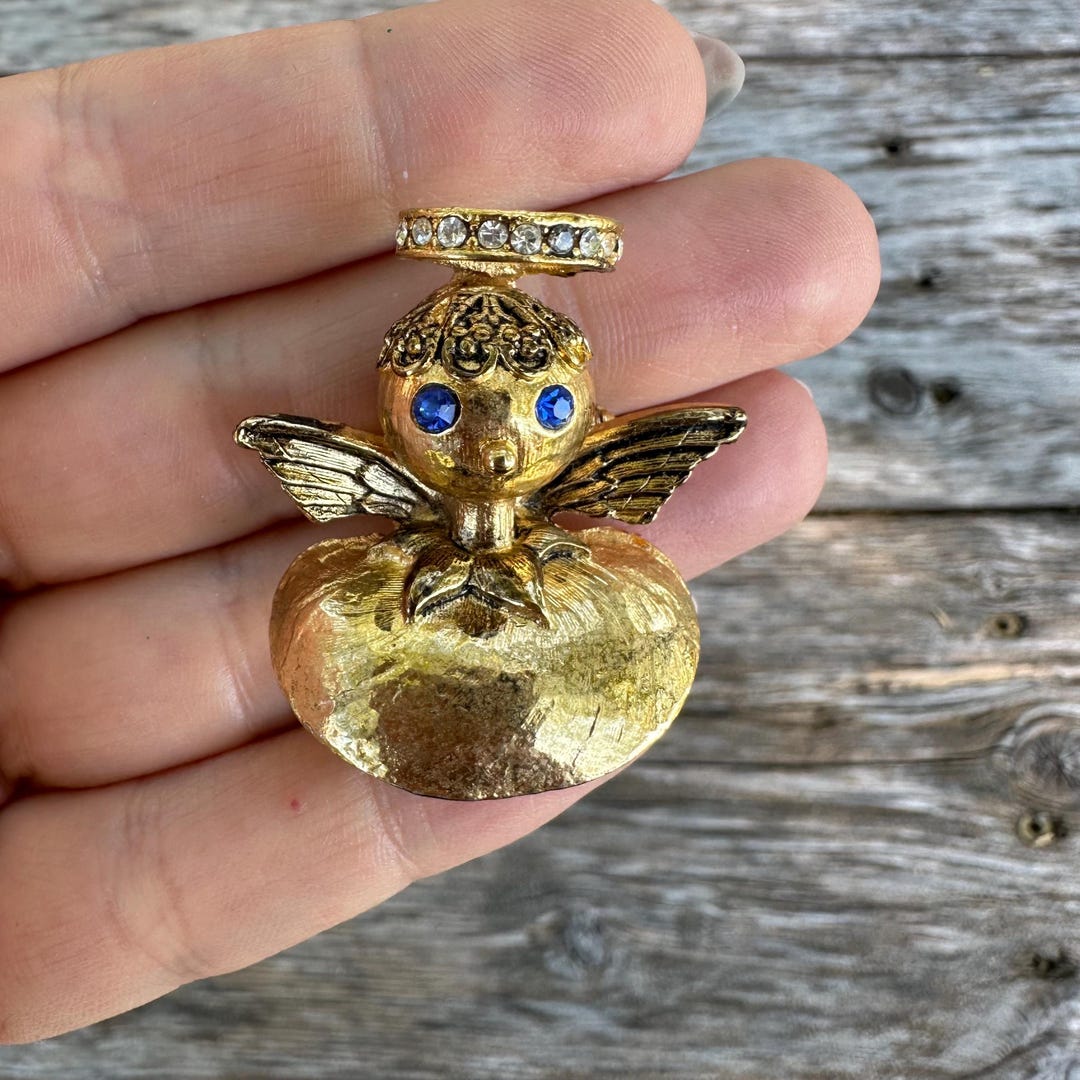 Vintage Signed TORTOLANI Angel on My Shoulder Pin Brooch Halo Wings ...