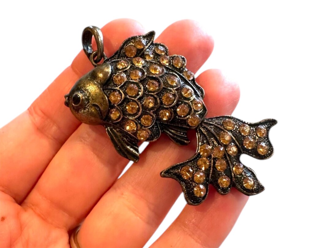 Vintage Goldfish Pendant: Rhinestone Fish Lover Jewelry - Etsy
