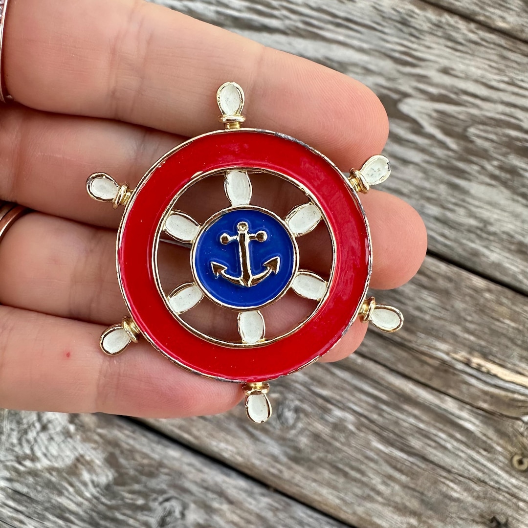 Vintage Nautical Brooch: Ship Steering Wheel & Anchor Pin - Etsy