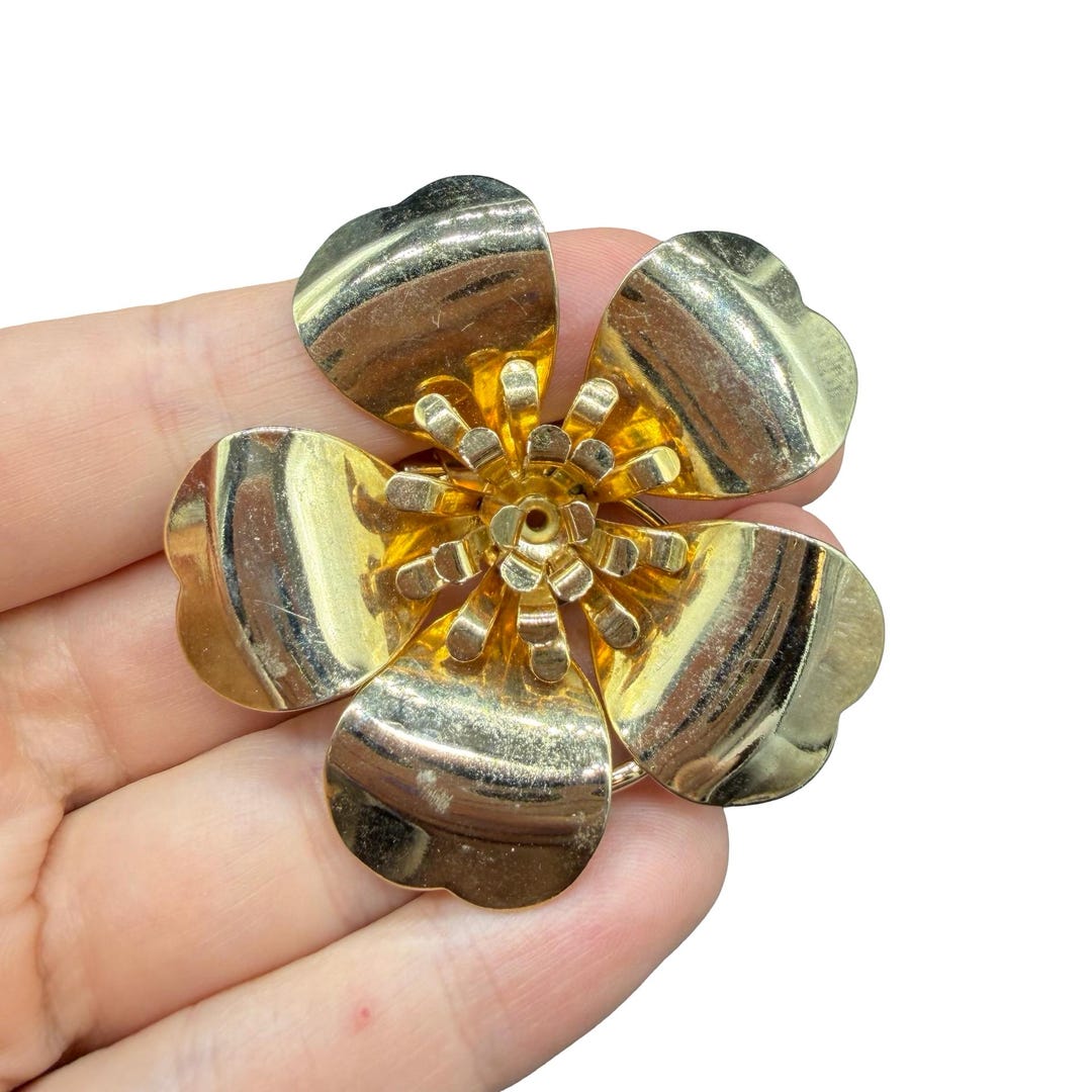 Vintage Jeri Lou Gold Tone Flower Scarf Clip - Etsy