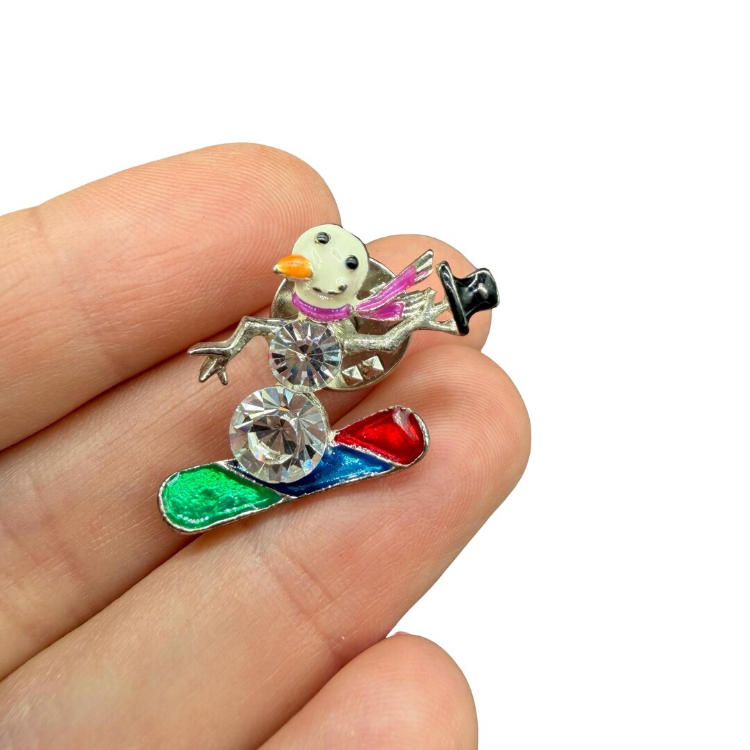 Vintage Snowboarding Snowman Pin Snowman Brooch - Etsy