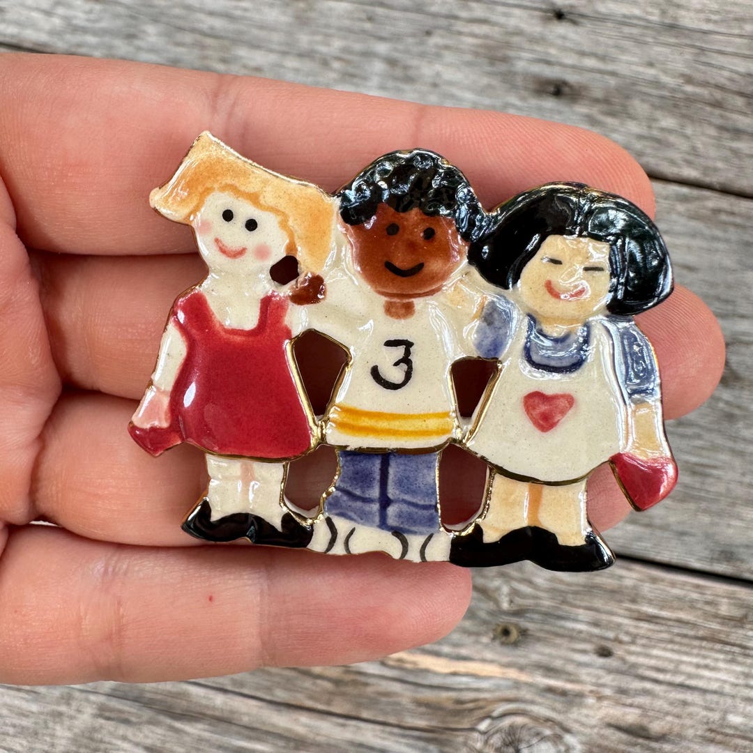 Vintage Ceramic Kids Brooch: Three Children Friends Pin - Etsy