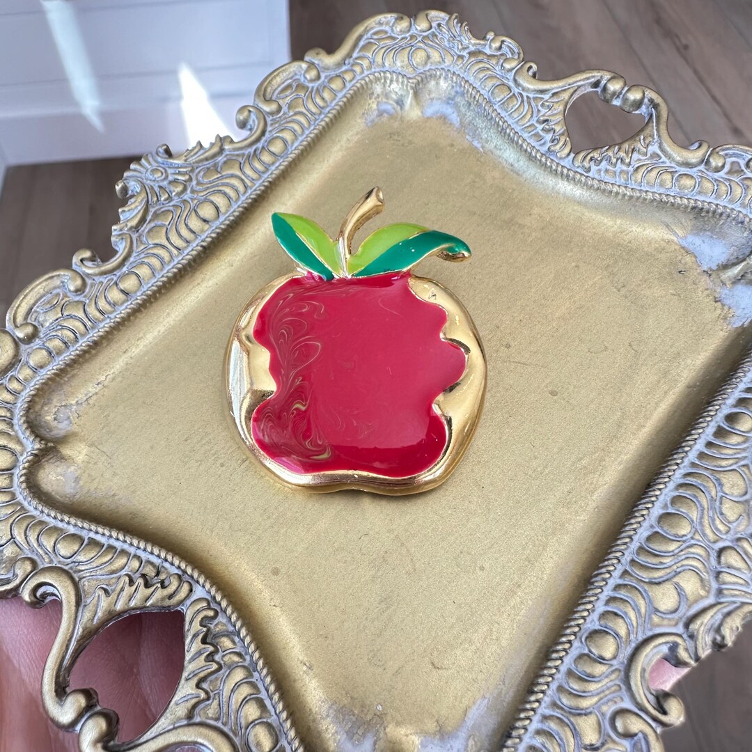 Vintage Red Apple Enamel Brooch Pin Teacher Gift - Etsy