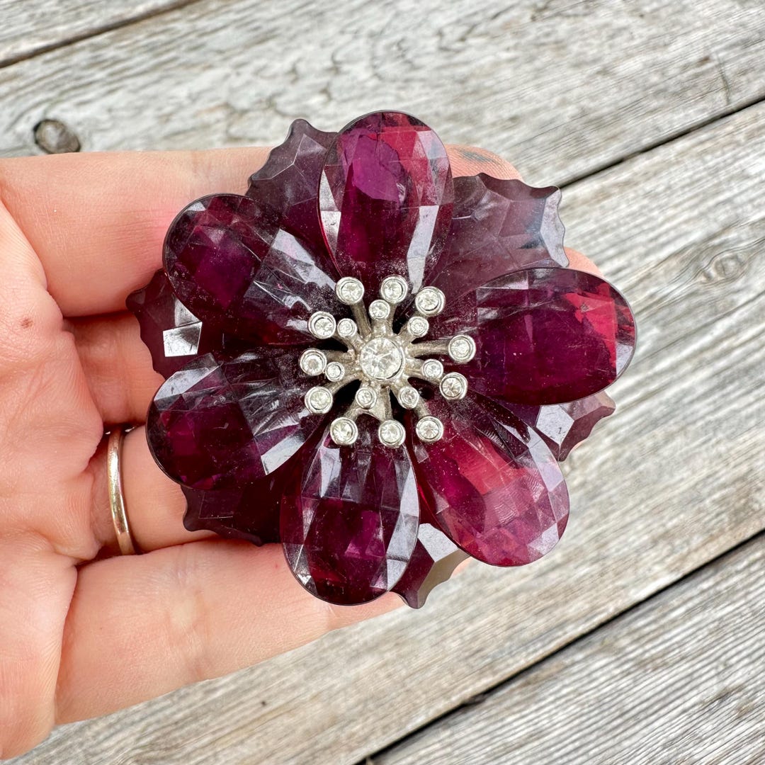 Vintage Monet Purple Flower Brooch: Rhinestone Accent Pin - Etsy